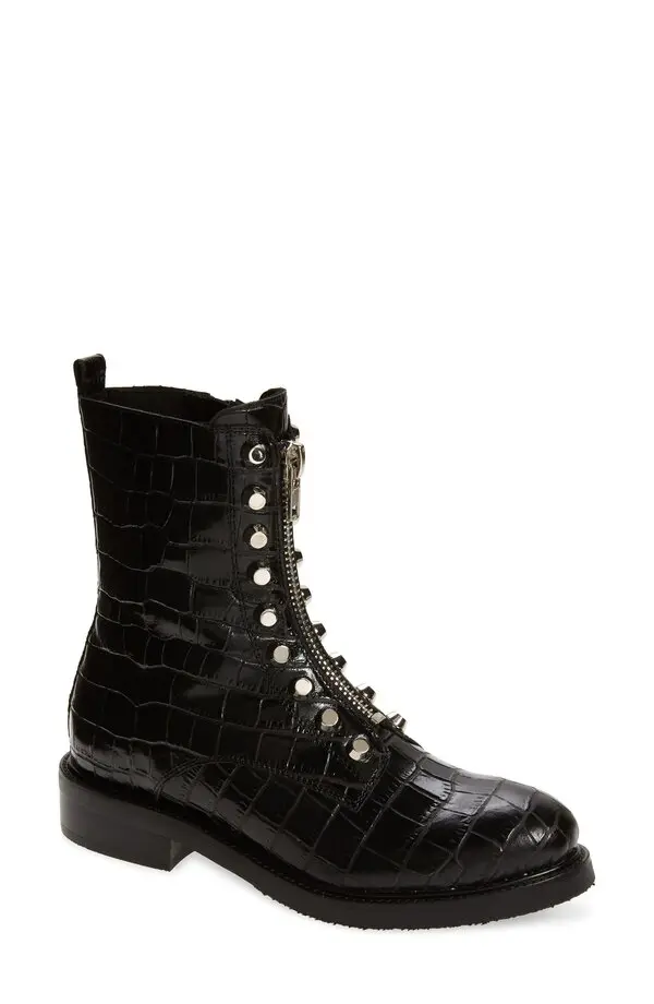 Jeffrey Campbell Tonette Studded Zip Boot In Black Crocodile 44