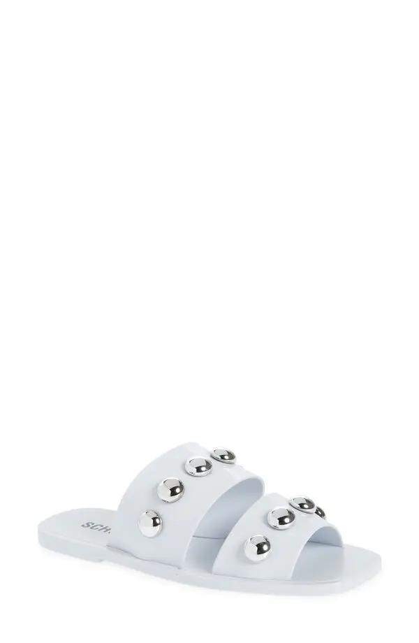 Schutz Lizzie Slide Sandal In Silver/ White 60% Off Editorialist