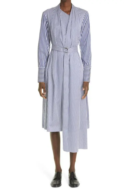 Partow Taylor Belted Long Sleeve Asymmetrical Midi Dress In Bold Navy Stripe  Combo - 70% Off | Editorialist