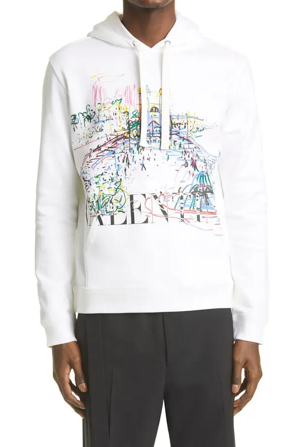 Valentino Garavani Roman Sketches Graphic Hoodie In White - 40 