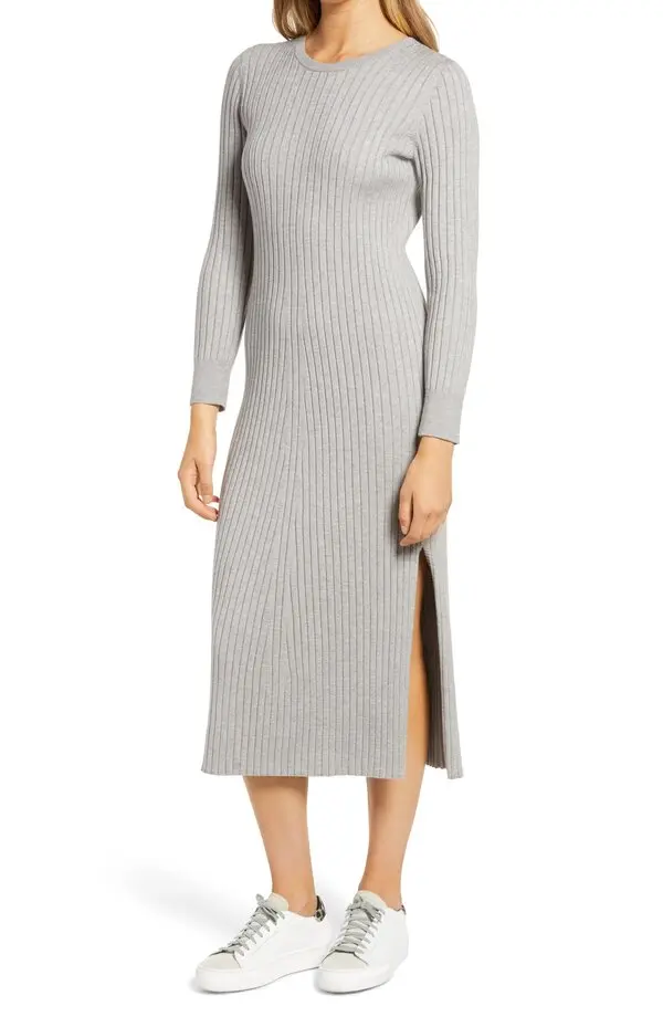 Wayf X Bff Hollie Long Sleeve Sweater Dress In Heather Grey 58