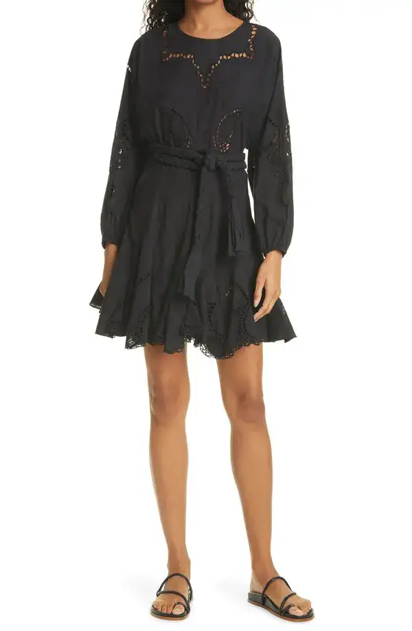 Rhode Ella Long Sleeve Eyelet Dress In Black - 20% Off | Editorialist