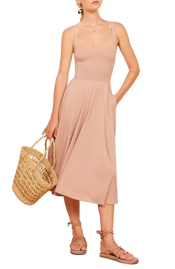 Reformation Rou Midi Fit Flare Dress Blush Editorialist