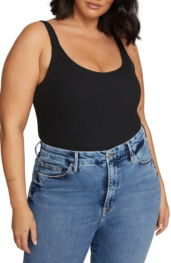 Good American Rib Scoop Back Bodysuit In Black - 40% Off | Editorialist