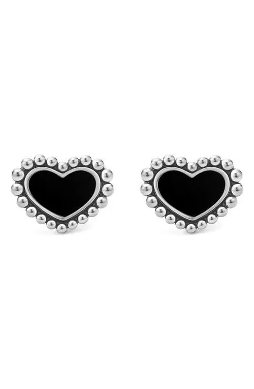Lagos Maya Heart Stud Earrings - Silver/onyx