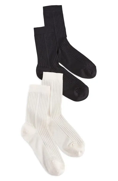 STEMS Silky Blend Assorted Ribbed Crew Socks 2-pack - Black/ivory