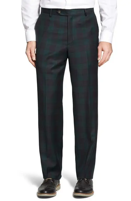 Berle Touch Finish Plaid Wool Trousers - Green