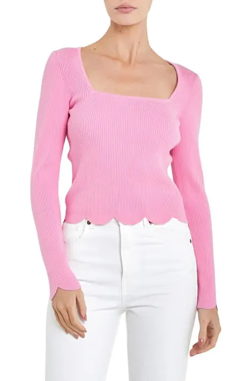English Factory Scalloped Hem Sweater - Pink