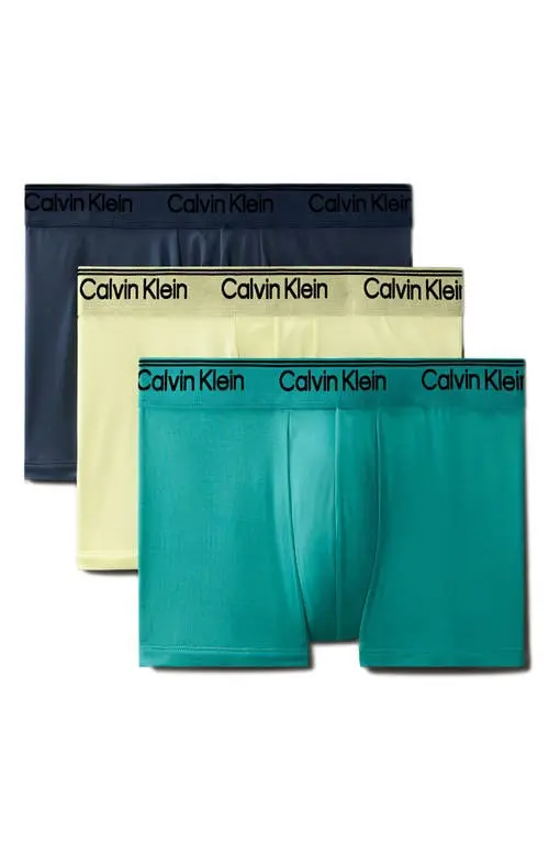 Calvin Klein 3-pack Low Rise Microfiber Stretch Boxer Briefs - Ink/ Pale Lime/ Teal