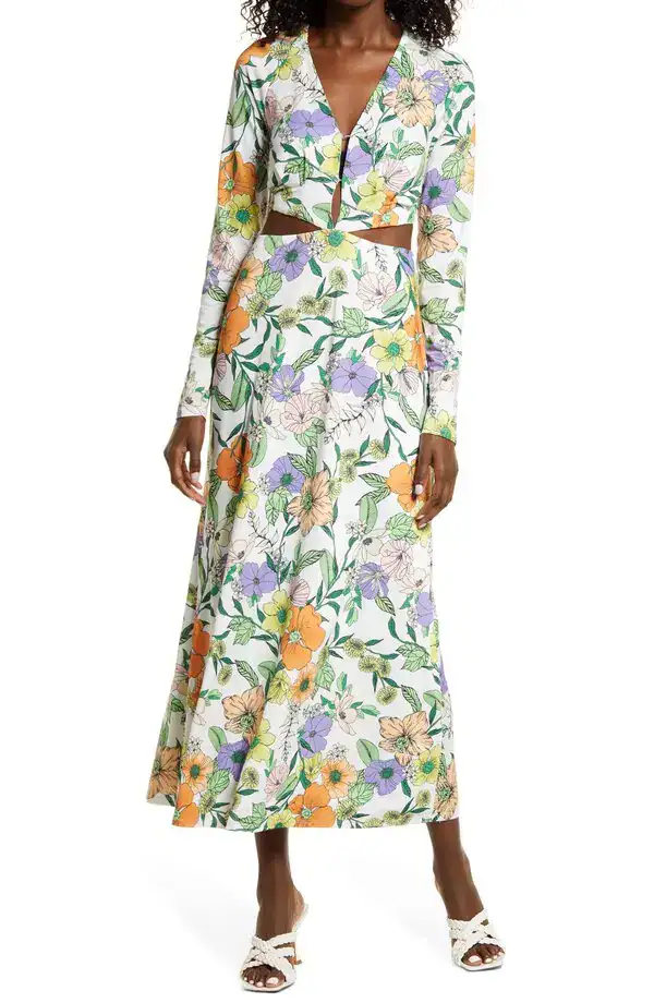assi dress in green vintage floral Easter Dresses Casual Solid Embroidered Hollowed Out See-through Half A Turtleneck Long Sleeve Dresses(Green/L) main image 0