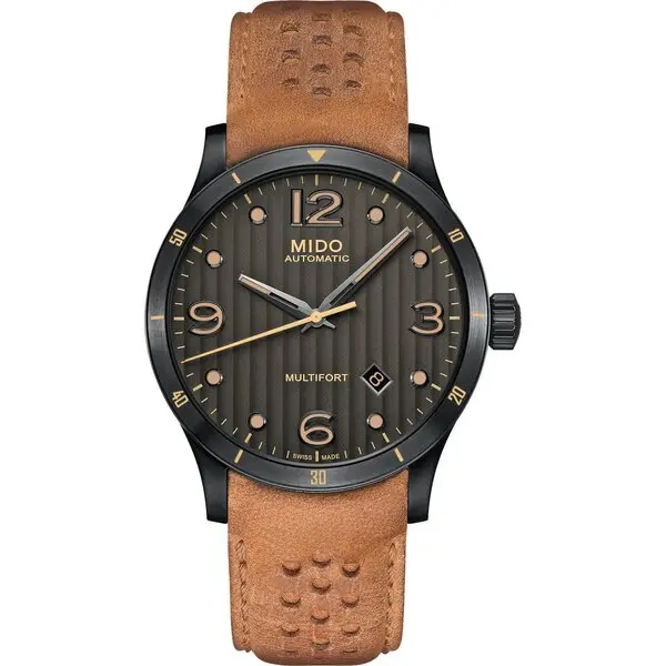MIDO Multifort Automatic Leather Strap Watch - Tan/grey/gunmetal