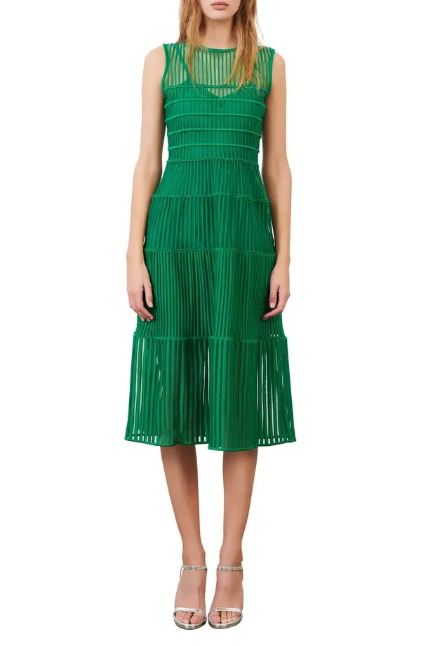 Maje Lattice Midi Dress - Green | Editorialist