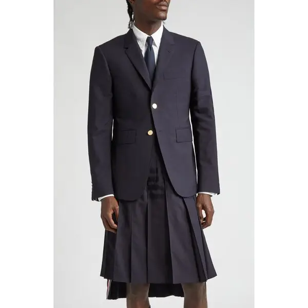 Thom Browne 4-bar Mélange Wool Sport Coat - Dark Blue
