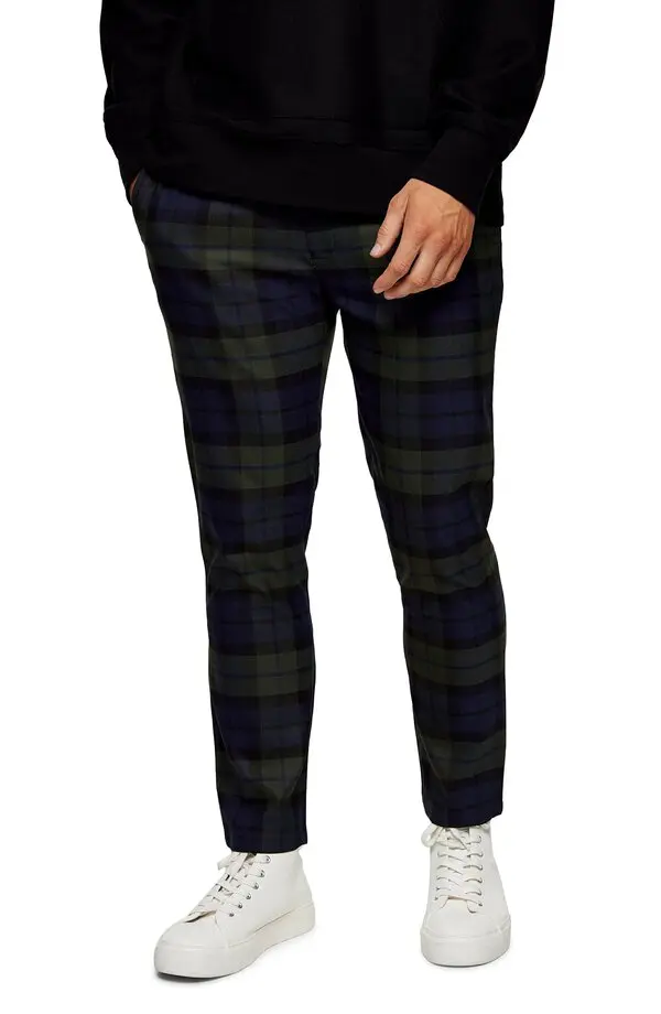 Topman Whyatt Plaid Drawstring Trousers In Green 50% Off