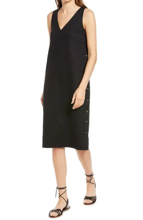 Madewell Linen & Cotton Side Button Midi Dress In True Black - 58% Off |  Editorialist