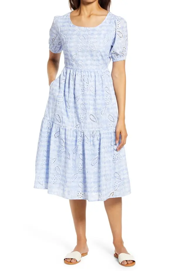 Btfl-Life Tie Dye Cotton Eyelet Midi Dress In Blue - 50% Off | Editorialist