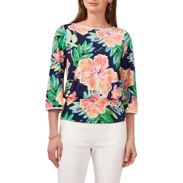 Chaus Print Banded Waist Top