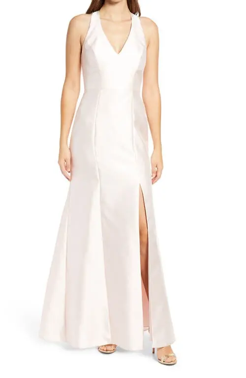 Alfred Sung Halter Satin Trumpet Gown - Blush