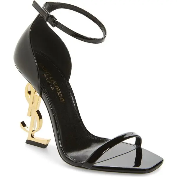 Saint Laurent Opyum Ankle Strap Sandal - Black Patent/gold