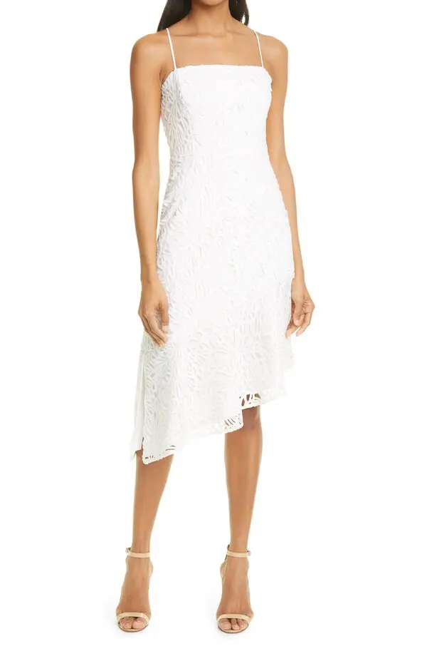 Milly Diara Embroidered Lace Asymmetrical Dress - White | Editorialist