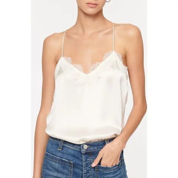 Cami Nyc The Racer Lace Trim Silk Camisole - White