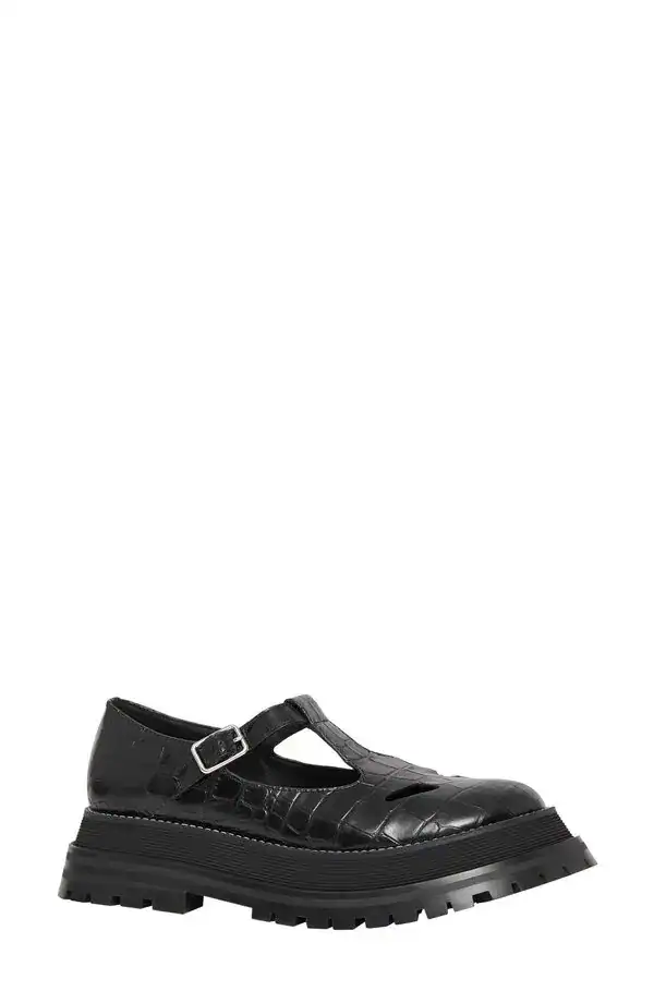 Burberry Aldwych Croc Embossed Mary Jane Platform Shoe - Black