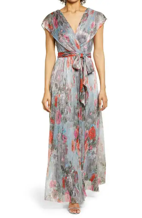 eliza j metallic floral dress Metallic Floral Print High-Low Cocktail Dress (Women)