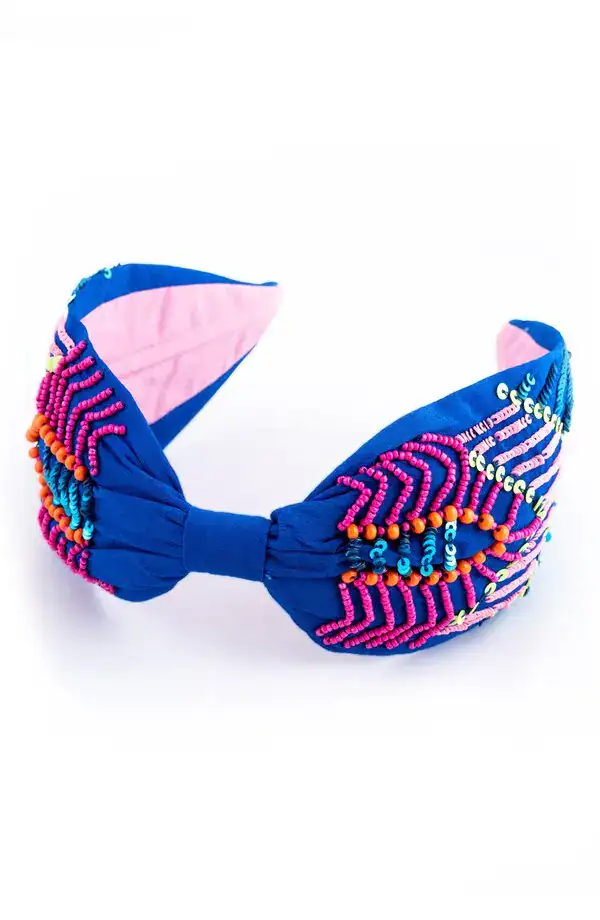 Anthropologie NamJosh Blue Beaded Headband Namjosh Pearly Flower Denim Headband In Blue | ModeSens main image 4