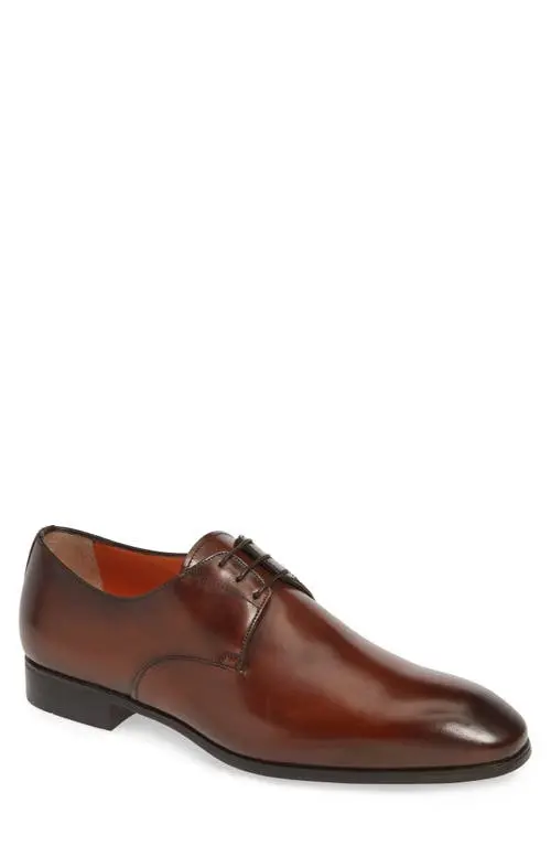 Santoni Induct Plain Toe Derby - Brown