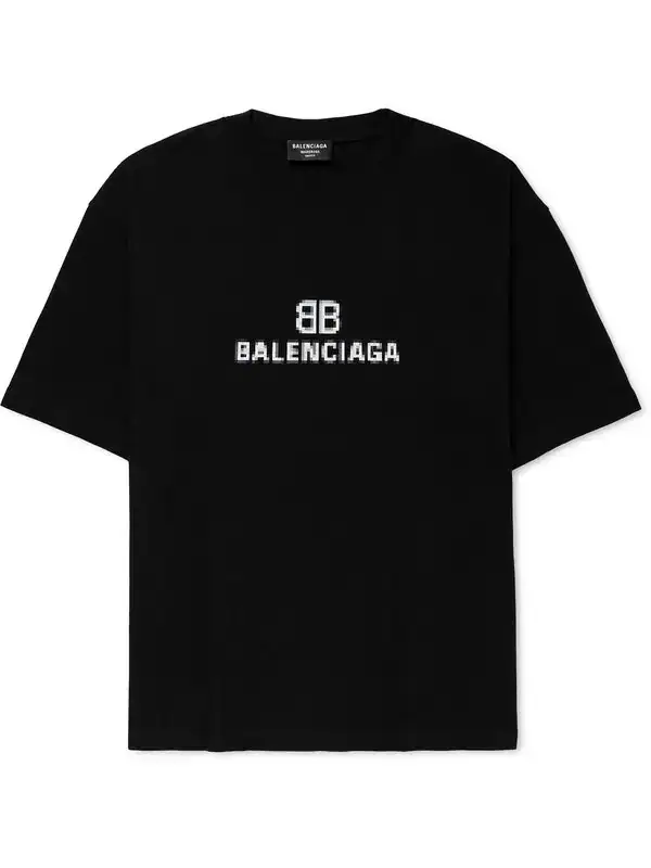 Balenciaga Logo-Print Cotton-Jersey T-Shirt - Black | Editorialist