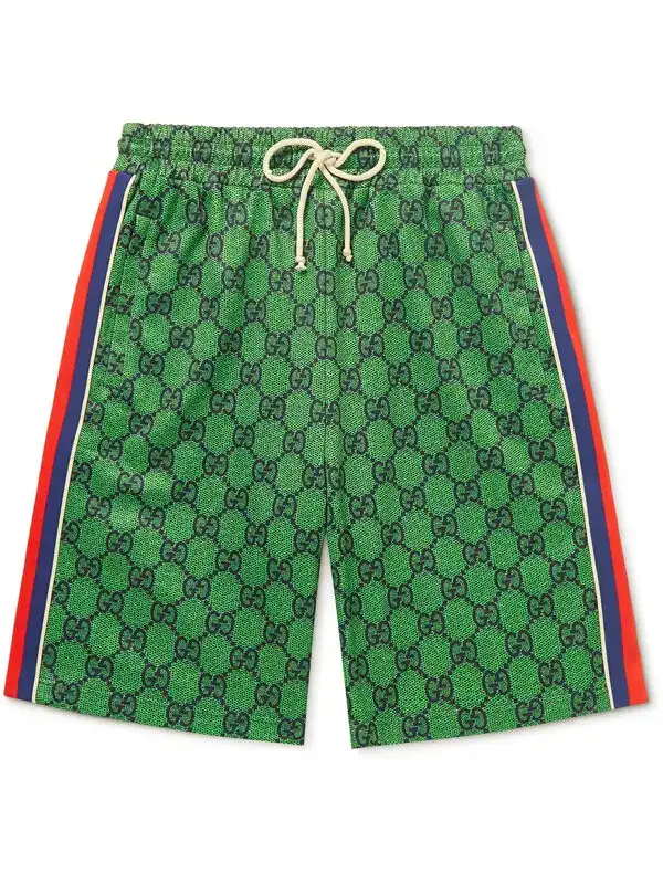 Gucci Webbing-Trimmed Monogrammed Tech-Jersey Drawstring Shorts