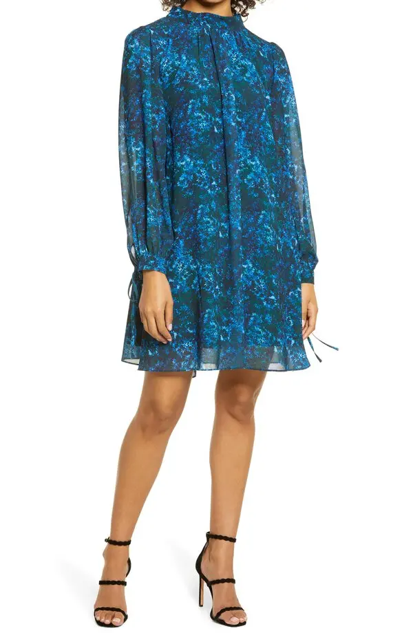badgley mischka blue floral dress Badgley Mischka Floral Embroidered Lace Dress Blue main image 0