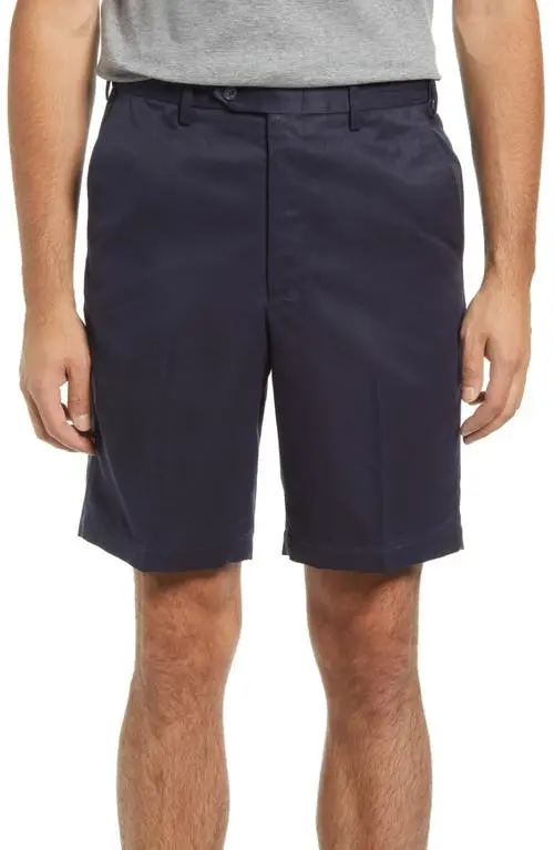 Berle Microfiber Flat-front Shorts - Navy