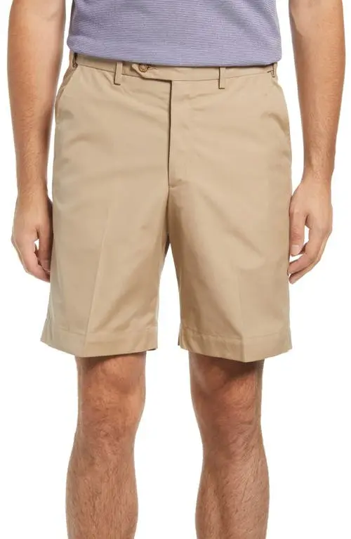 Berle Prime Flat Front Poplin Shorts - Tan