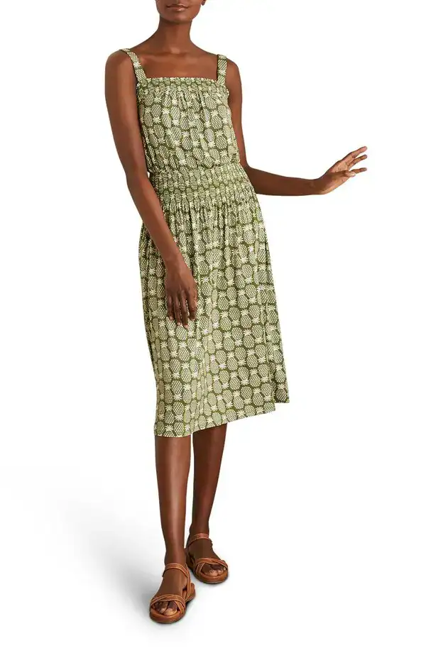 Boden Rosamund Smocked Jersey Midi Dress In Pea Pineapple Geo - 50% Off |  Editorialist
