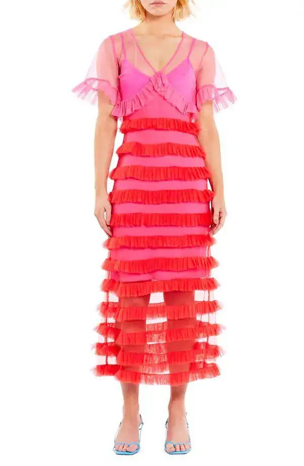 Never Fully Dressed Kate Sheer Pleated Ruffle Dress In Multi - 40% Off |  Editorialist