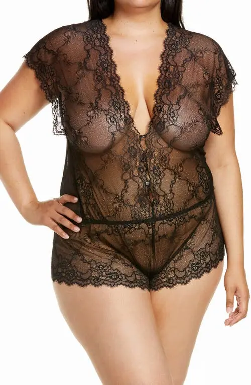 COQUETTE Dotted And Floral Lace Romper - Black