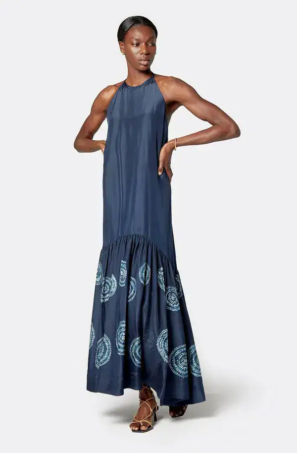 joie blue silk dress Joie  Alithea Navy Silk Floral Ruffle Hem Dress with Bishop Sleeves  Ms.  Thriftaholic
