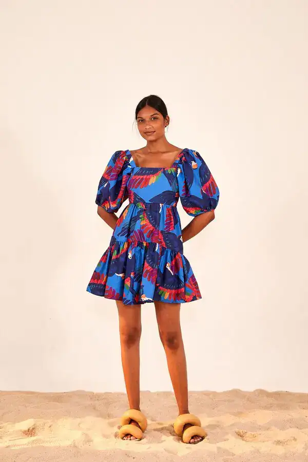farm rio blue macaw dress ‘MIRAGE’ LONG BLUE DRESS | EXCLUSIVE BIRD EMBROIDERY AYT x REMED main image 1