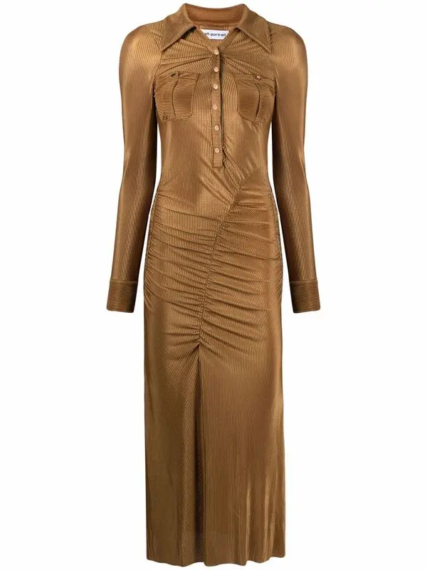 kate middleton polka dot dress burgundy Brown Mesh Ruched Midi Dress main image 0
