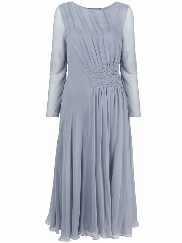 sachin and babi light blue dress BADGLEY MISCHKA Gathered printed chiffon maxi dress main image 0