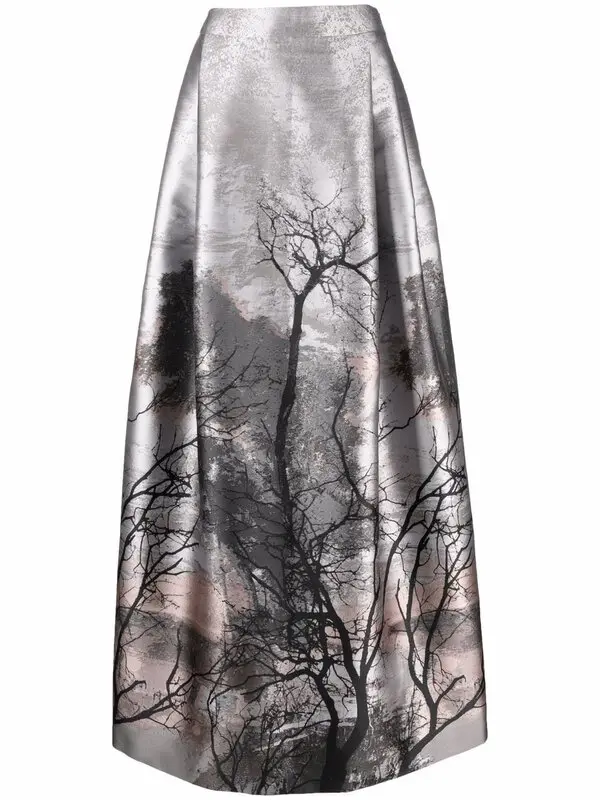 Alberta Ferretti High-Waisted Jacquard Maxi Skirt In Grey - 50 
