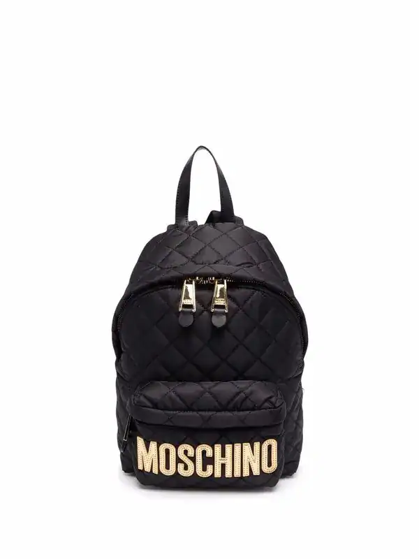 Moschino Plaque Quilted Backpack - Black | Editorialist display picture 2