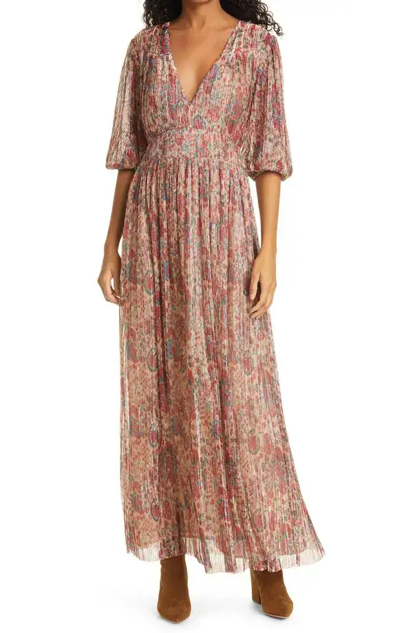 ba&sh metallic maxi dress Wrap Dress Metallic Print Dress Ba&sh Santana Metallic Printed Knitted Maxi  Dress