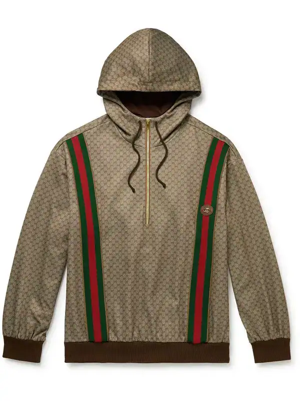 Gucci Webbing-Trimmed Monogrammed Tech-Jersey Half-Zip Hoodie Xl 