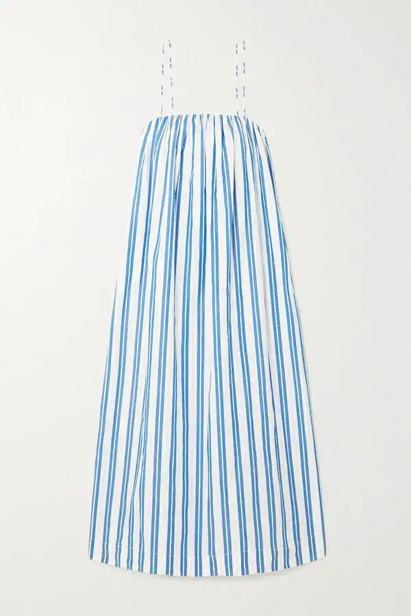 blue and white stripe sleeveless cotton poplin kenzo dress Blue and White Stripe Sleeveless Cotton Poplin Kenzo Dress