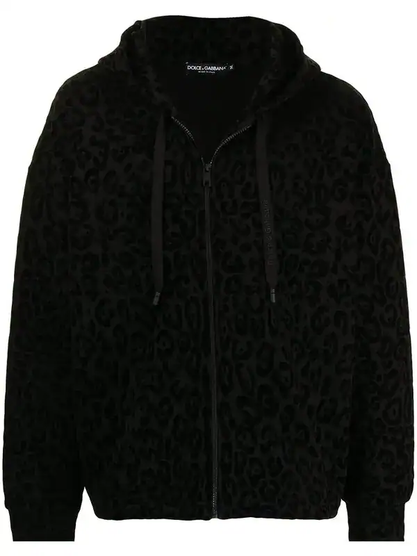 Dolce & Gabbana Leopard-Print Zip-Up Hoodie In Black - 40% Off