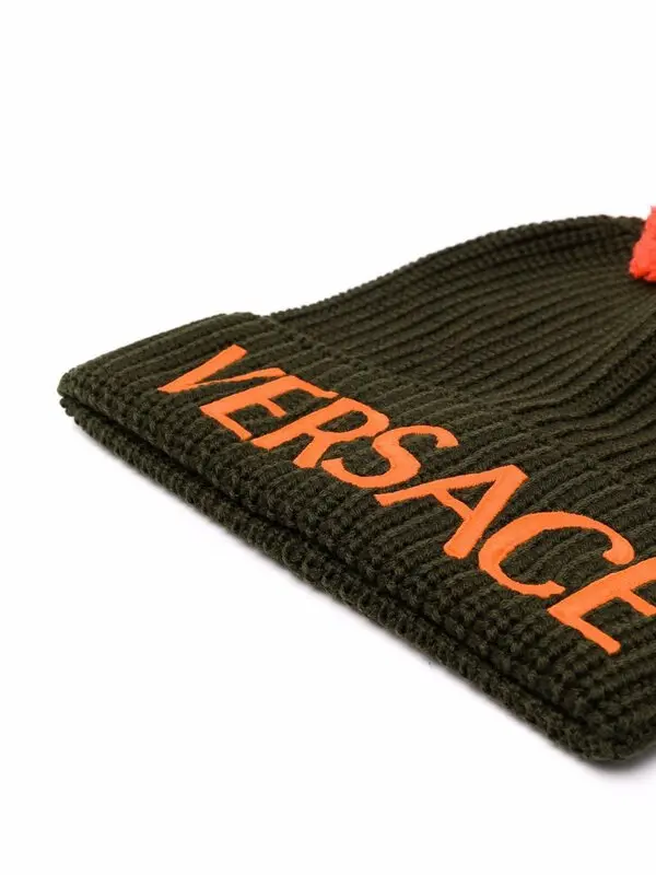 Versace Logo-Print Knitted Beanie In Green - 40% Off  display picture 3