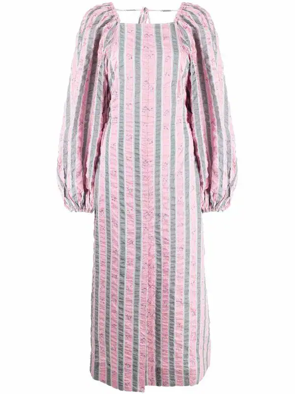 strapless open back dress Pink Seersucker Angel Sleeve Dress