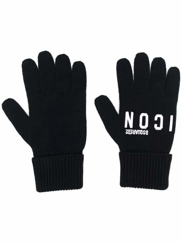 Dsquared2 Logo-embroidered Knitted Gloves - Black